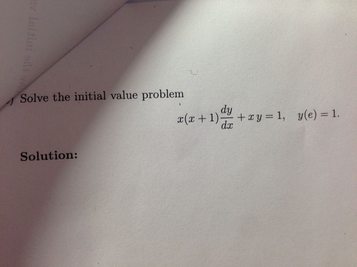 Solved Solve the initial value problem x(x + 1)dy/dx + xy = | Chegg.com