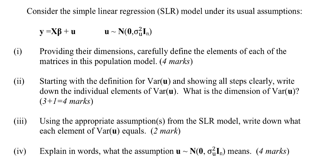 Consider The Simple Linear Regression Slr Model 