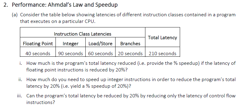 Solved (a) Consider the table below showing latencies of | Chegg.com