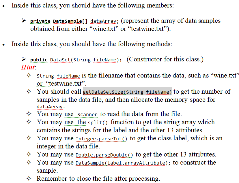 Java I Have To Create Two Classes Dataset And 8007