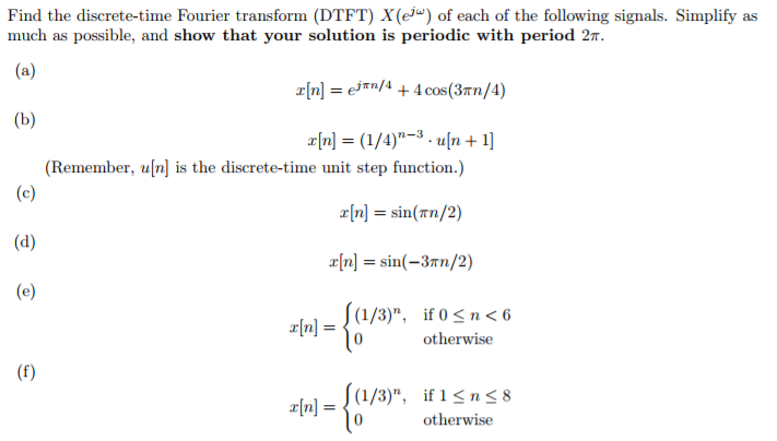 Solved Find the discrete-time Fourier transform (DTFT) X(e | Chegg.com