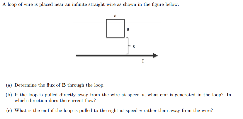 Solved A loop of wire is placed near an infinite straight | Chegg.com