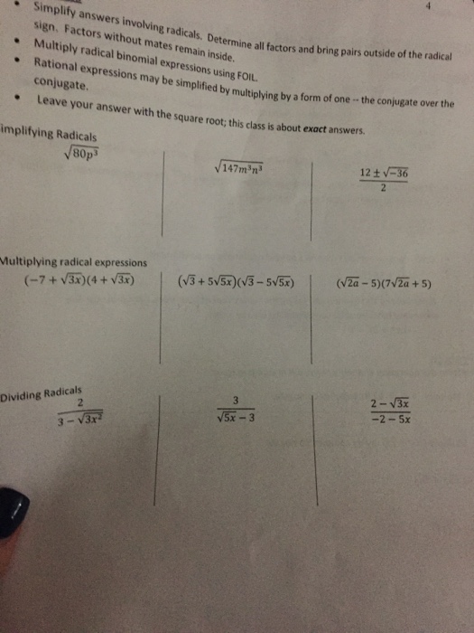 Solved Simplify answers involving radicals. Determine all | Chegg.com