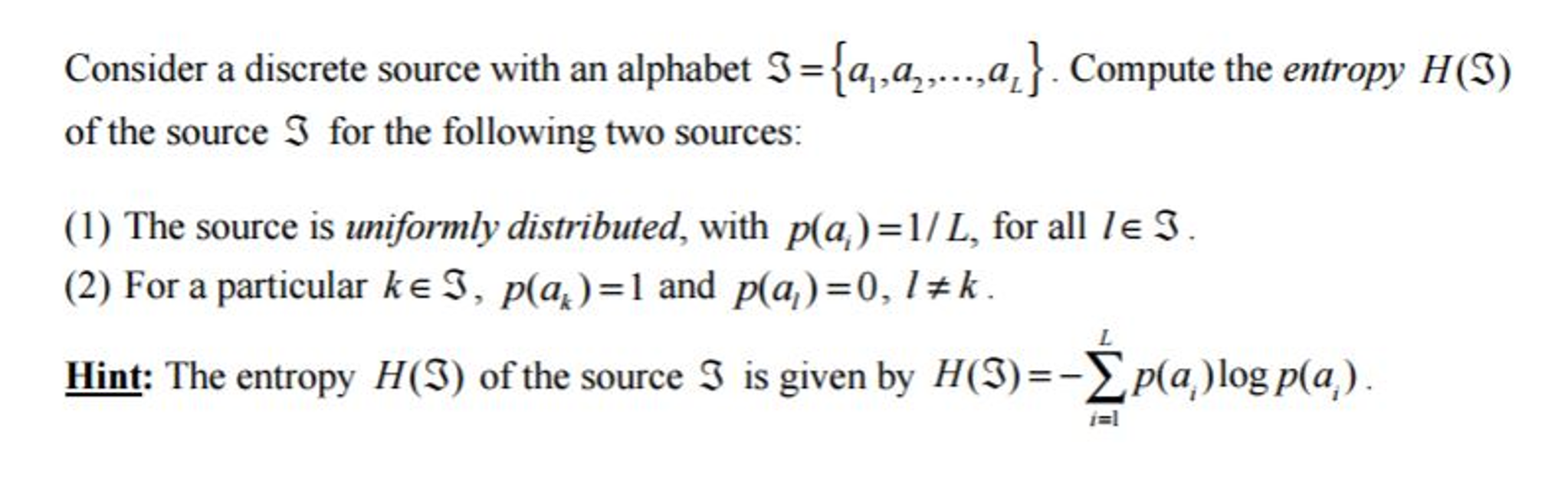 Solved Consider a discrete source with an alphabet J = {a_1, | Chegg.com