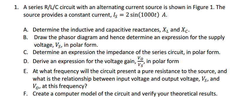 Solved A series R/L/C circuit with an alternating current | Chegg.com