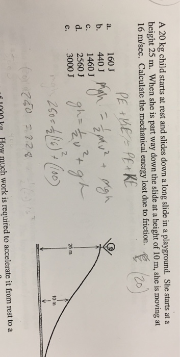Solved A 20 kg child starts at rest and slides down a long | Chegg.com