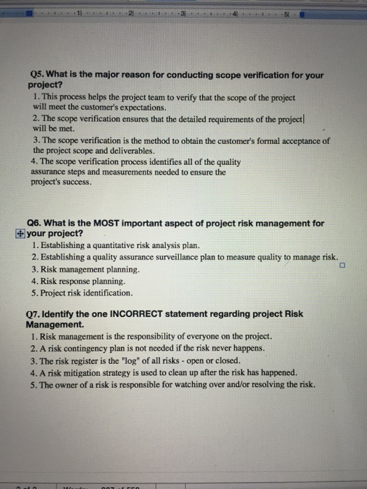 Solved Q1 Regarding project scope management as a whole, | Chegg.com