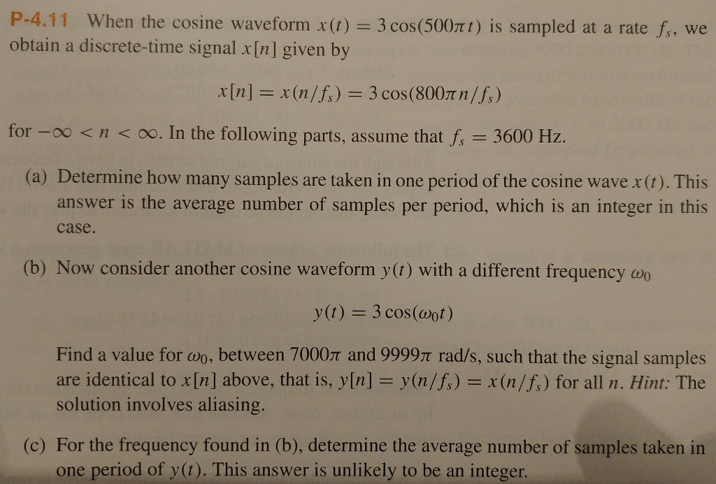 Solved When the cosine waveform x(t) = 3 cos(500 pi t) is | Chegg.com