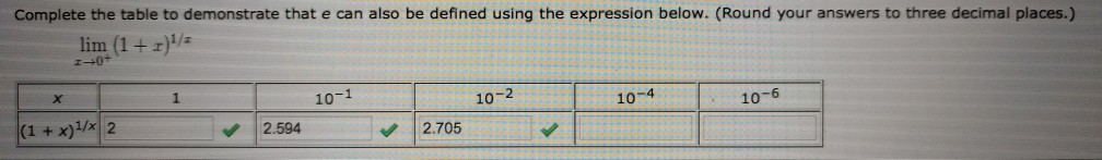 Solved Complete the table to demonstrate that e can also be | Chegg.com