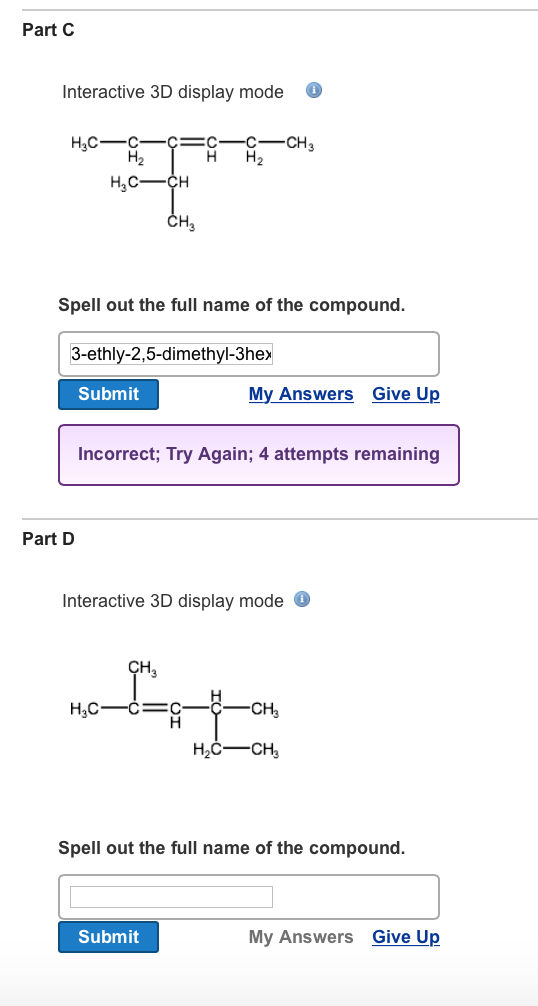 Solved Part C Interactive 3D display mode HaC C-C CH H C CH | Chegg.com