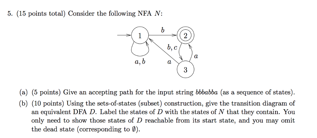 Solved 5. (15 points total) Consider the following NFA N: | Chegg.com