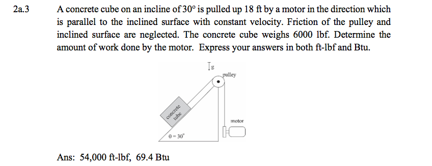 Solved A concrete cube on an incline of 30 degree is pulled | Chegg.com