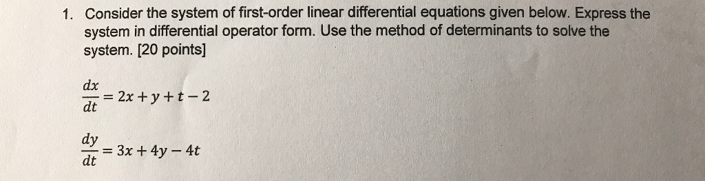 Solved 1. Consider the system of first-order linear | Chegg.com