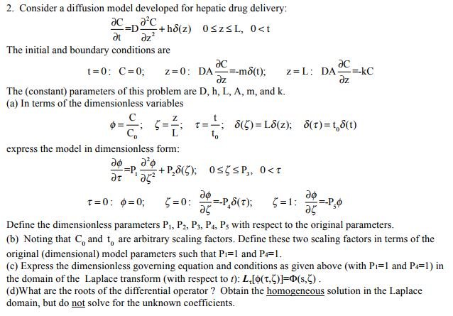 Solved 2. Consider a diffusion model developed for hepatic | Chegg.com