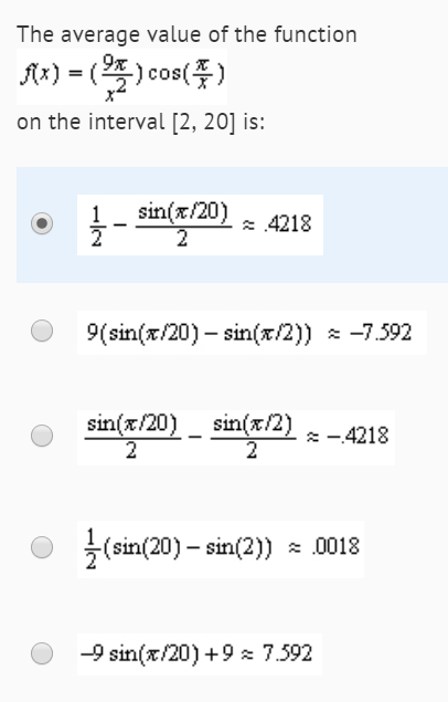 Solved The average value of the function (r) = (?) cos( ) on | Chegg.com