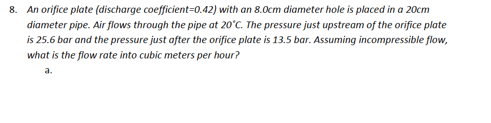 Solved An orifice plate (discharge coefficient = 0.42) with | Chegg.com