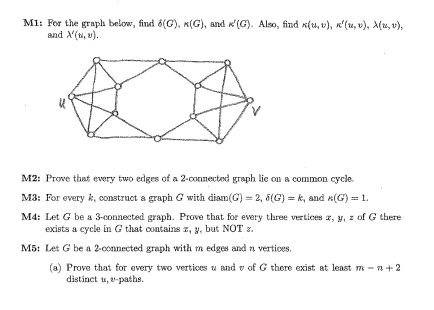 Solved MI: For the graph below, find δ(G), K(G), and K(C). | Chegg.com