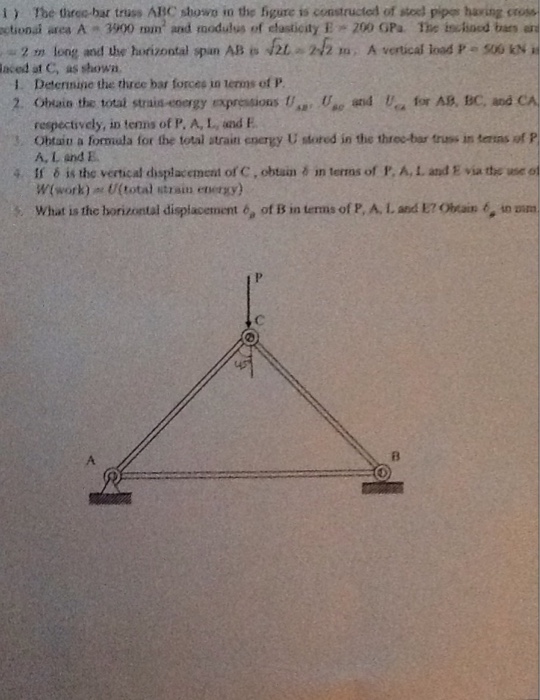 Solved The three bar truss ABC shown in the figure is | Chegg.com