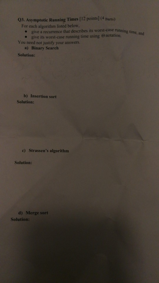 Solved Q1. The worst-case running time and expected running | Chegg.com