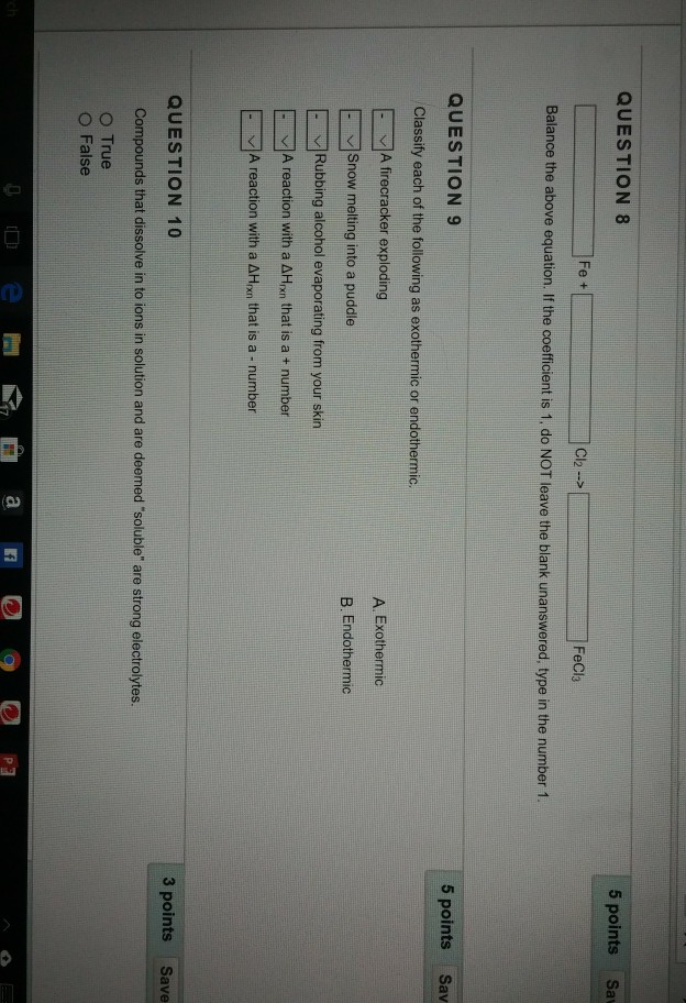 Solved QUESTION 8 5 points Sa Fe + Cl2 -> FeCl3 Balance the | Chegg.com