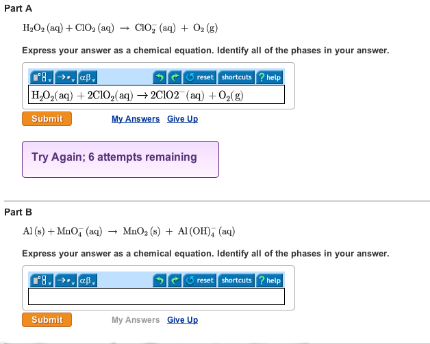 Solved H2O2 (aq) + ClO2 (aq) rightarrow ClO2- (aq) + O2 (g) | Chegg.com