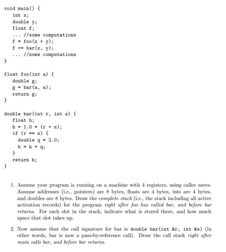 Solved Void Main F Int X Double Y Float F Some