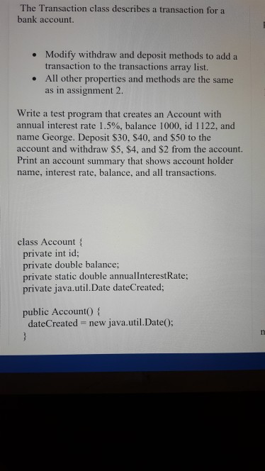 Solved Q1 (10 points): An Account class was specified in | Chegg.com