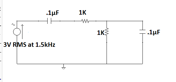 Solved .1uF 3V RMS at 1.5kHz 1K 1K 1HF | Chegg.com