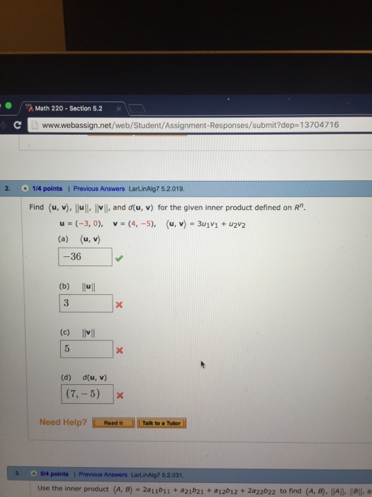 Solved Find (u, v), ||u||, ||v||, and d(u,v) for the given | Chegg.com Solved Find (u, v), ||u||, ||v||, and d(u,v) for the given | Chegg.com