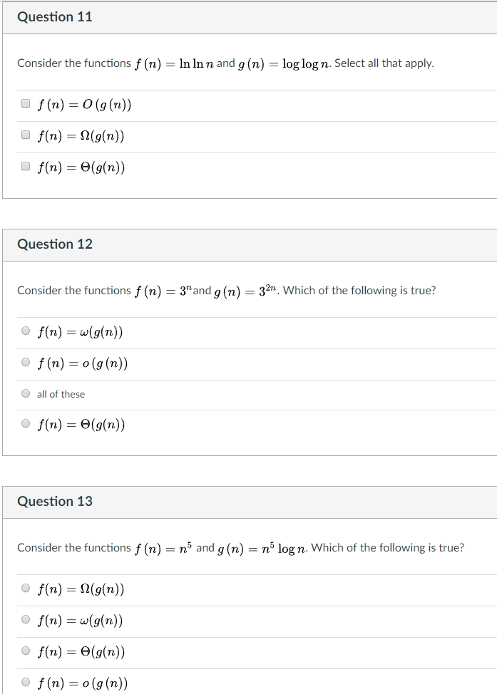 Solved Consider the functions f (n) = In In n and g (n) = | Chegg.com