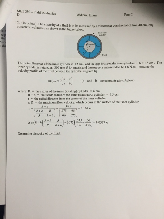 Solved The viscosity of a fluid is to be measured by a | Chegg.com