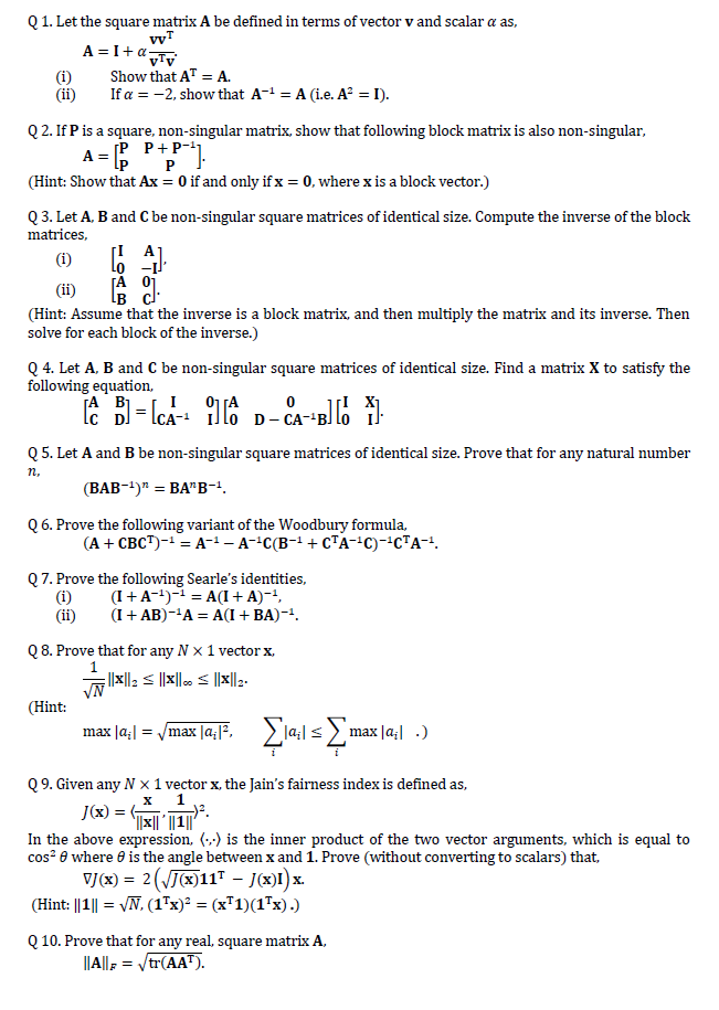 Solved Q 1. Let the square matrix A be defined in terms of | Chegg.com