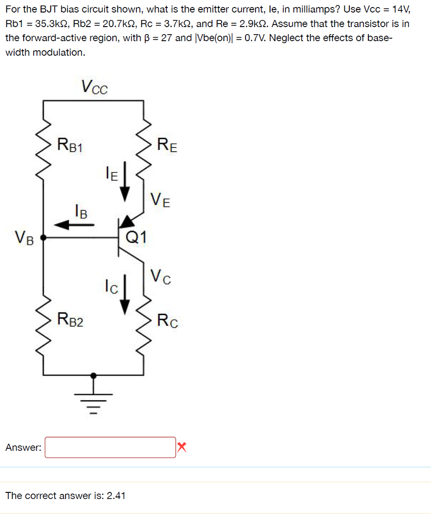 Solved For the BJT bias circuit shown, what is the emitter | Chegg.com