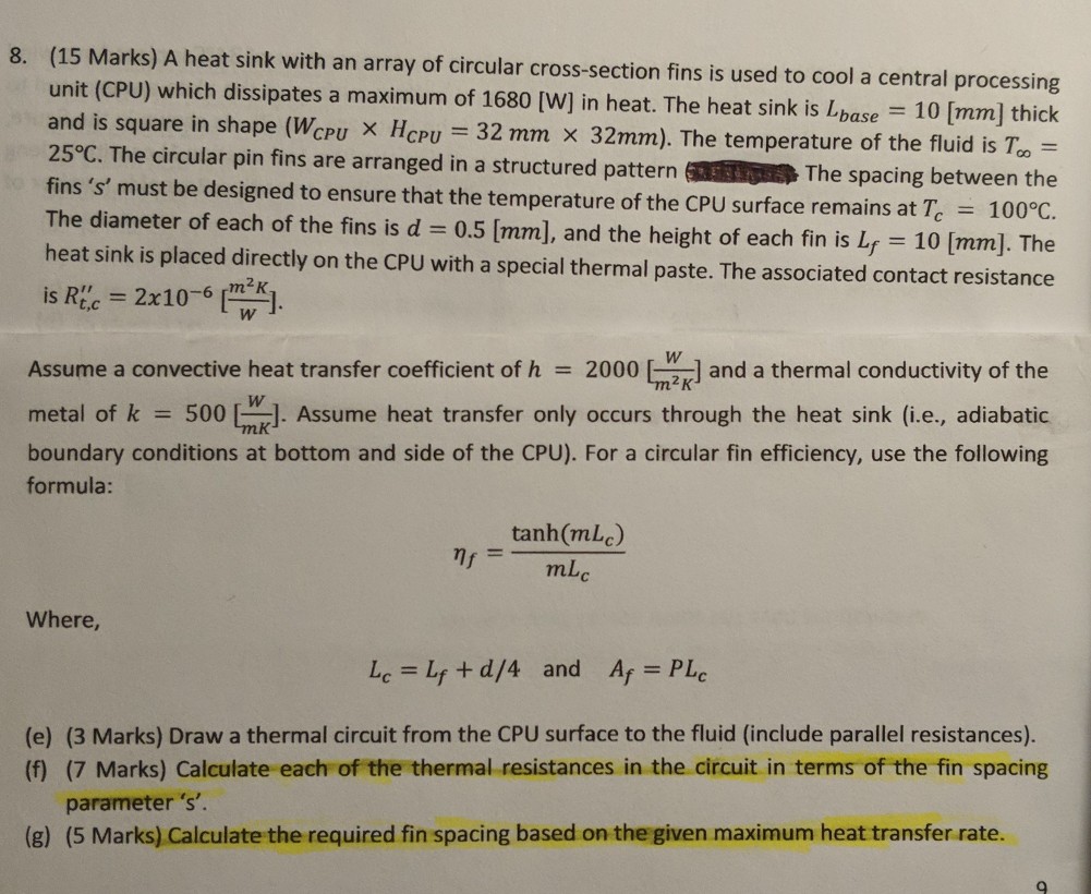 Solved (15 Marks) A heat sink with an array of circular | Chegg.com