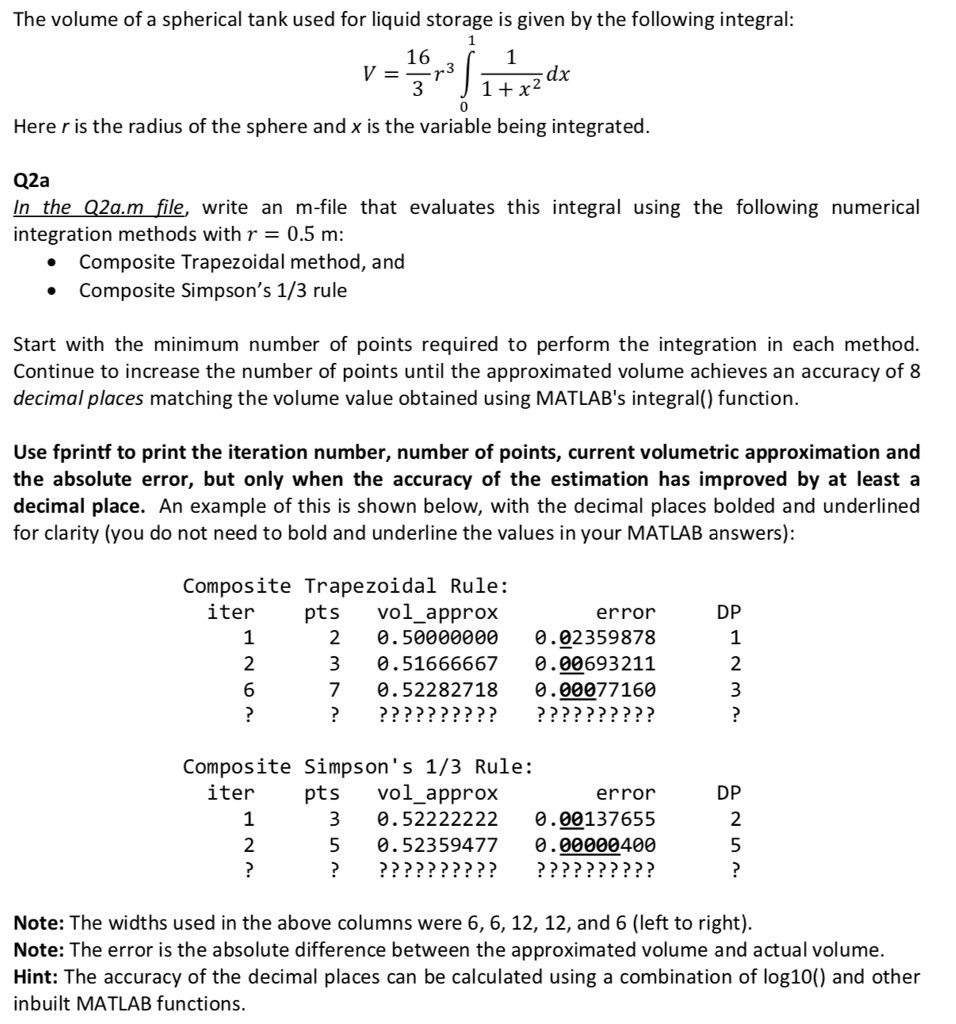 Solved The volume of a spherical tank used for liquid | Chegg.com