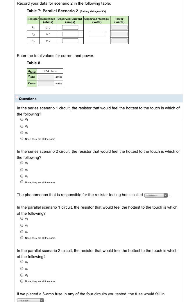Solved Series Circuit Data Record your data for scenario 1 | Chegg.com