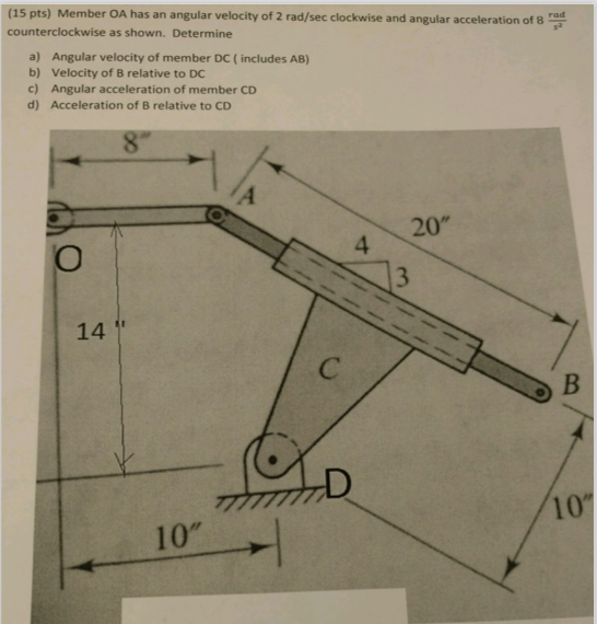 Solved (15 pts) Member OA has an angular velocity of 2 | Chegg.com