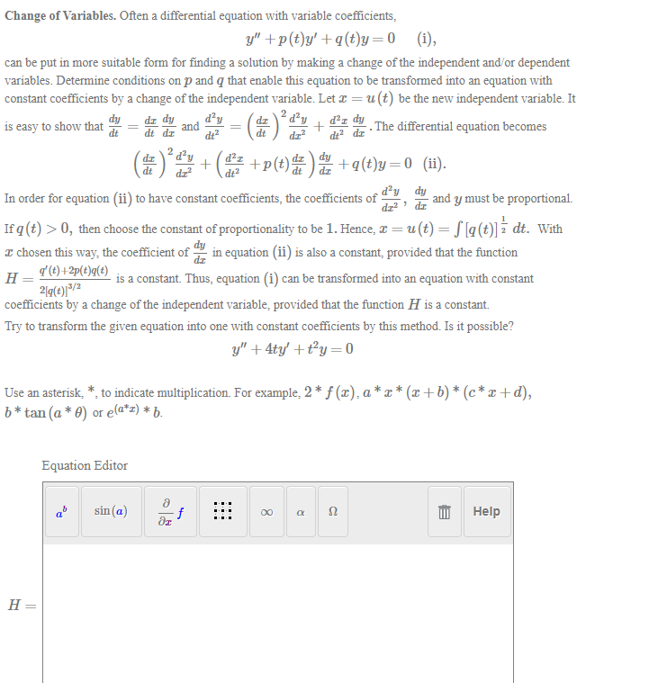 Solved Change of Variables. Often a differential equation | Chegg.com