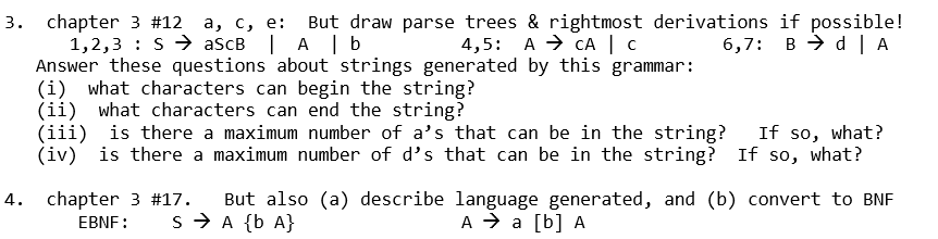 Solved Draw parse trees & rightmost derivations if possible! | Chegg.com