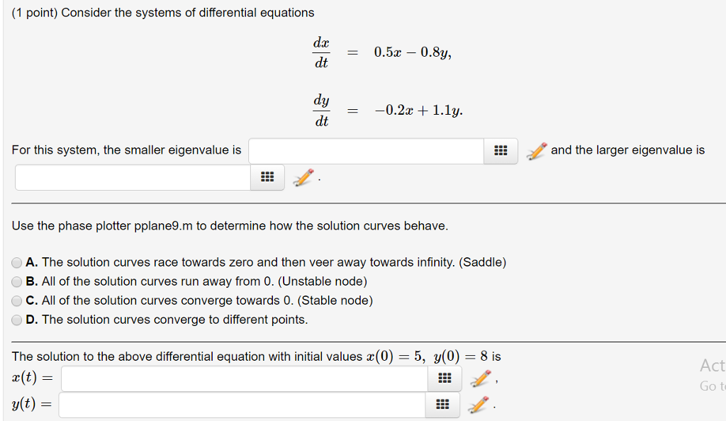 Consider the systems of differential equations dx/dt | Chegg.com