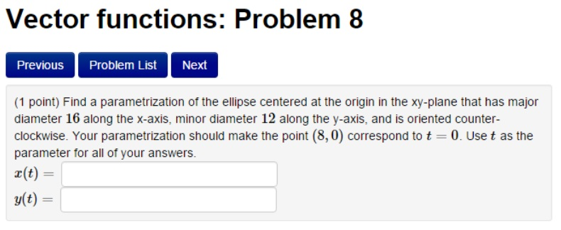 Solved Find a parametrization of the ellipse centered at the | Chegg.com