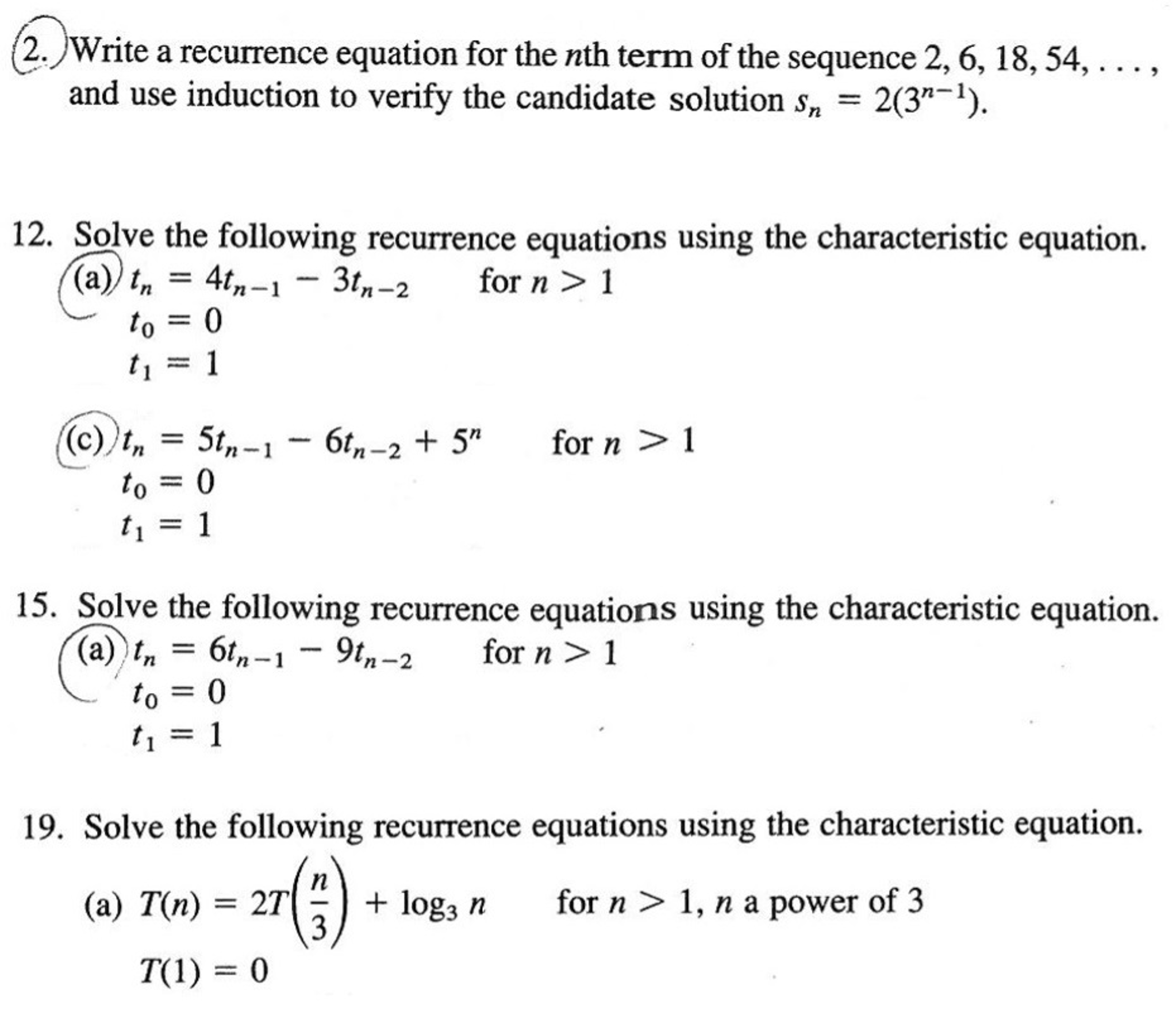 Solved Write A Recurrence Equation For The Nth Term Of The