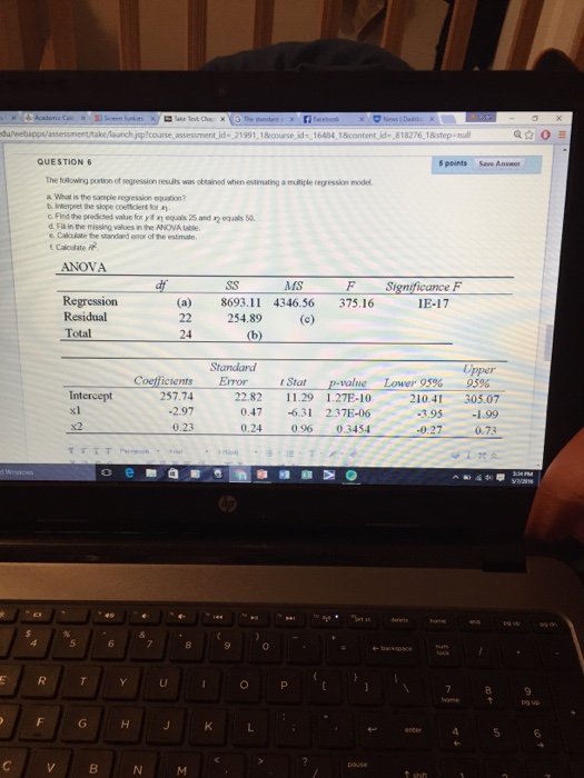 Solved The following portion of regression results was | Chegg.com