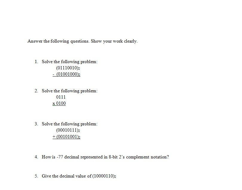 Solved Solve the following problem: (01110010)_2 - | Chegg.com