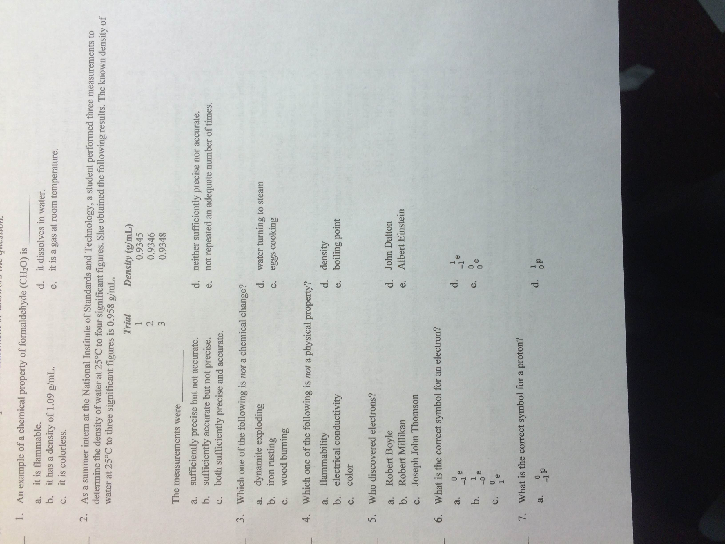 Solved An example of a chemical property of formaldehyde | Chegg.com