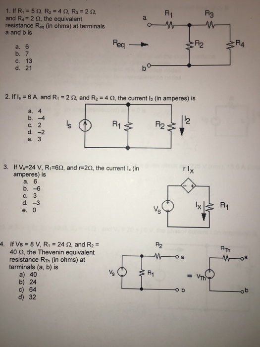 Solved 1) If r1=5 ohm, r2= 4 ohm, r3=2ohm and r4=2ohm, the | Chegg.com