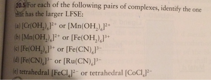 Solved For each of the following pairs of complexes, | Chegg.com