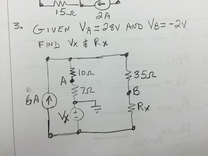 Solved Given VA = 28 V and VB = -2V Find Vx & Rx | Chegg.com