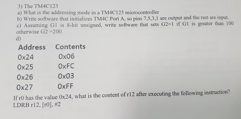3) The TM4C123 a) What is the addressing mode in a | Chegg.com