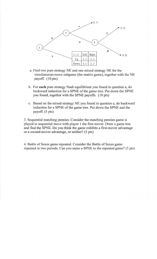 Solved a. Find two pure strategy NE and one mixed strategy | Chegg.com